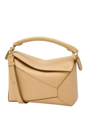 Loewe Small Leather Puzzle Edge Top-Handle Bag Beige