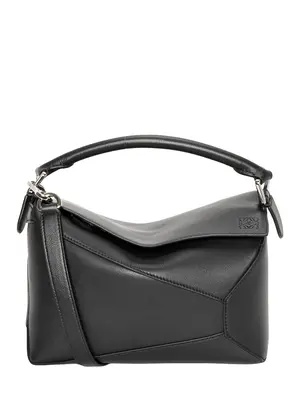 Loewe Small Leather Puzzle Edge Top-Handle Bag Black