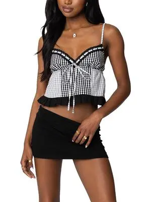 EDIKTED Joanne Mixed Gingham Tank Top - Black And White