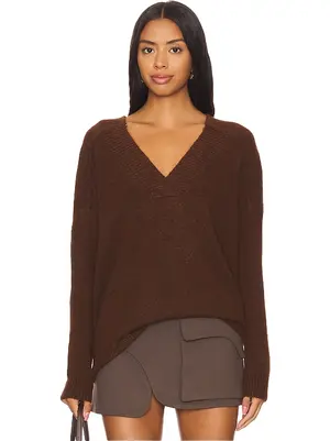 Central Park West Yorke Oversized V-neck Pullover - Chocolate