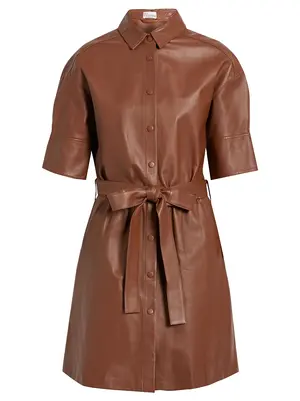 Red Valentino Leather Mini Shirt Dress - Brown