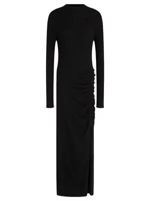Sandro Sandro Ruched Ribbed Midi Dress Black