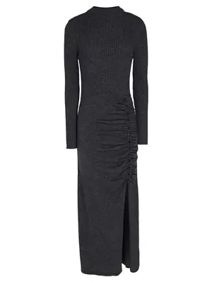 Sandro Ruched Ribbed Midi Dress - Gray