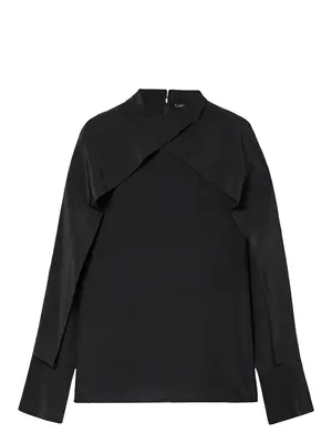 JOSEPH Bailie Draped Silk Crepe De Chine Blouse - Black