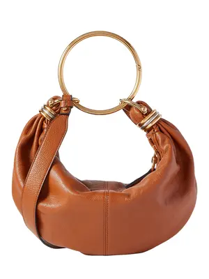 Chloé Bracelet Embellished Glossed Textured-leather Shoulder Bag - Brown