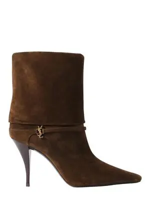 Saint Laurent Niki Embellished Suede Ankle Boots - Brown
