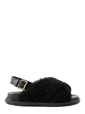 Marni Fussbett Leather-trimmed Shearling Slingback Sandals - Black