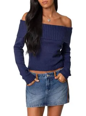 EDIKTED Tamara Foldover Knit Top - Navy