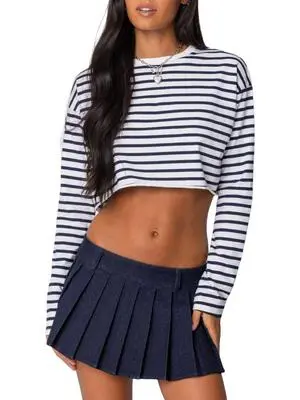 EDIKTED Stripe Stretch Cotton Crop Top - Navy-and-white