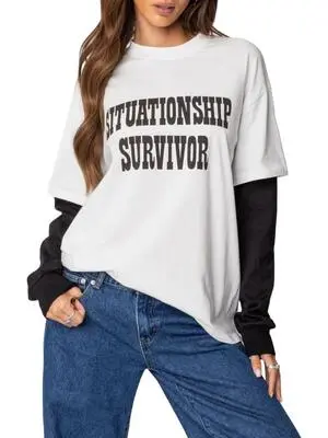 EDIKTED Situationship Oversize Layered Top - White