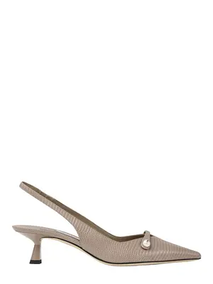 JIMMY CHOO Jimmy Choo Amita 45 Leather Slingback Pumps With Pearl Embellishment Brown