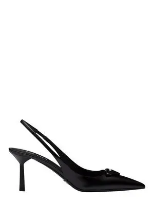 Prada Brushed Leather Slingback Pumps - Black