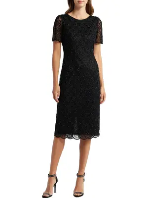 Pisarro Nights Beaded Midi Cocktail Dress - Black