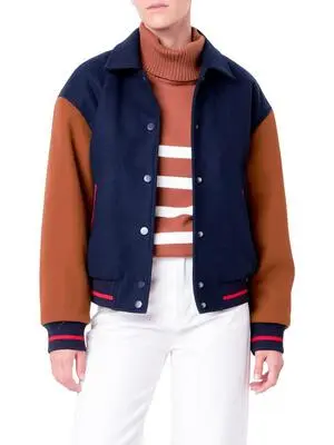 English Factory Colorblock Bomber Jacket - Navy Multi