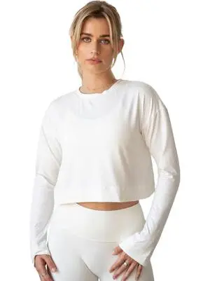 REBODY Go With The Flow Crop Long Sleeve Top - Bone