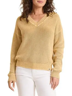 Tommy Bahama Indigo Palms Cotton V-neck Sweater - Golden Honey