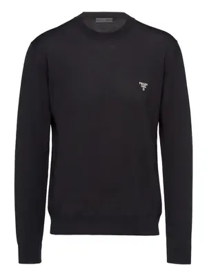Prada Wool Sweater With Logo - Black