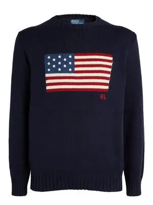 Polo Ralph Lauren American Flag Embroidered Sweater - Blue