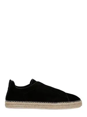 Zegna Suede Triple Stitch Espadrilles Black