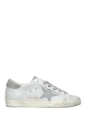 GOLDEN GOOSE Leather Super Star Sneakers With Metallic Star Appliqu - Silver