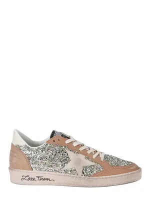 GOLDEN GOOSE Golden Goose Ball Star Leather & Glitter Trim Sneakers Silver