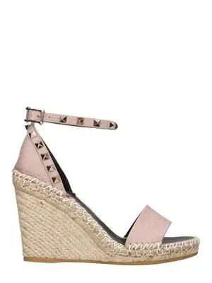 Valentino Garavani Leather Rockstud Espadrille Wedges 105 - Nude