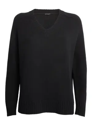 JOSEPH Open Cashmere V-neck Sweater - Black