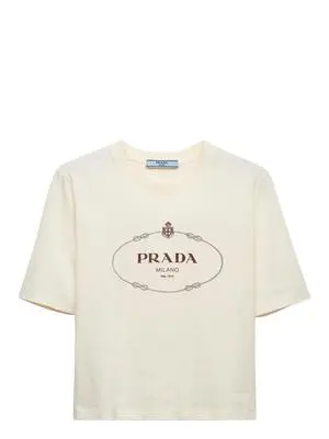 Prada Cotton Savoy Logo T-shirt - Neutral