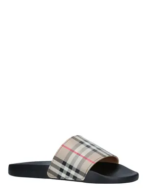 Burberry Check Print Slides - Beige