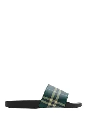 Burberry Checked Slides Green