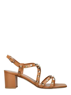 Valentino Garavani Valentino Garavani Leather Rockstud Sandals Brown