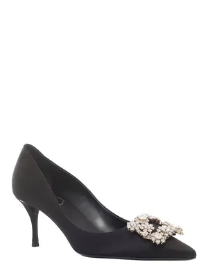 ROGER VIVIER Satin Decollete Crystal Buckle Pumps - Black