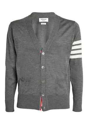Thom Browne Thom Browne Virgin Wool 4-Bar Stripe Cardigan Grey