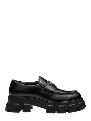 Prada Brushed Leather Monolith Loafers - Black