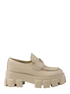 Prada Prada Brushed Leather Monolith Loafers Neutral