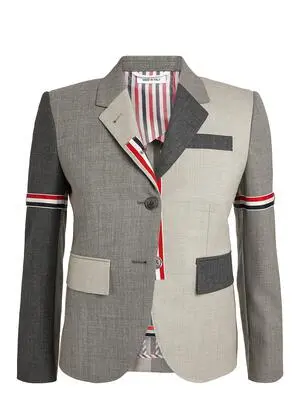 Thom Browne Wool Sport Coat With Tricolour Detail - Grey