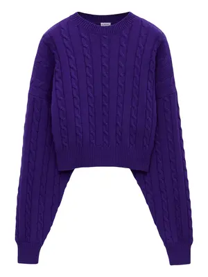 Loewe Wool Cable-Knit Sweater Purple
