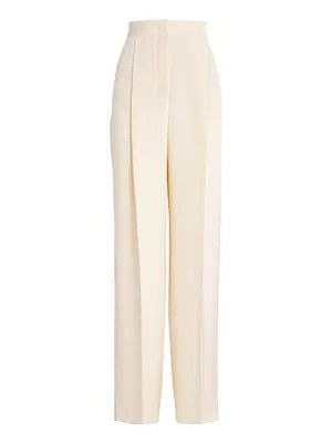 Max Mara Silk Wide-Leg Trousers White