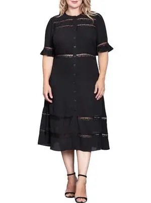 STANDARDS & PRACTICES Lace Inset Georgette Midi Dress - Black