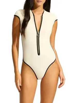 Seafolly Seafolly Colorblock One-Piece Swimsuit Ecru
