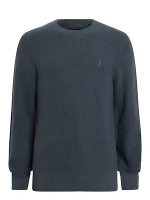 ALLSAINTS AllSaints Organic Cotton-Wool Aspen Textured Crew Neck Sweater Blue