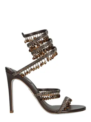 Rene Caovilla René Caovilla Satin Embellished Heeled Sandals Brown