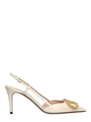 Valentino Garavani Leather Vlogo Slingback Pumps 80 - Beige