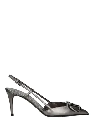 Valentino Garavani Valentino Garavani Leather VLogo Slingback Pumps Grey