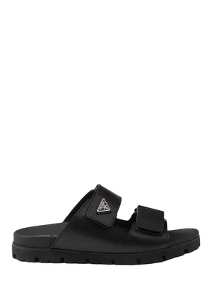 Prada Leather Logo-plaque Sandals - Black