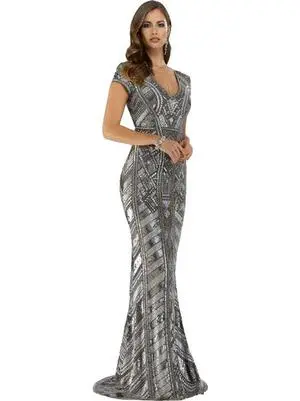 LARA NEW YORK Beaded Bodycon Gown - Platinum