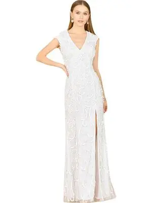 LARA NEW YORK Beaded Cap Sleeve Wedding Gown - Ivory