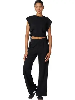 REBODY Pintuck Wide Leg Scuba Knit Pant - Black
