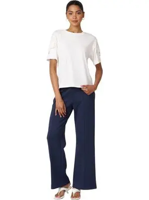 REBODY Pintuck Wide Leg Scuba Knit Pant - Cool Navy