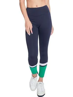 L'ETOILE SPORT Performance Legging - Navy W/ Green And White Trim